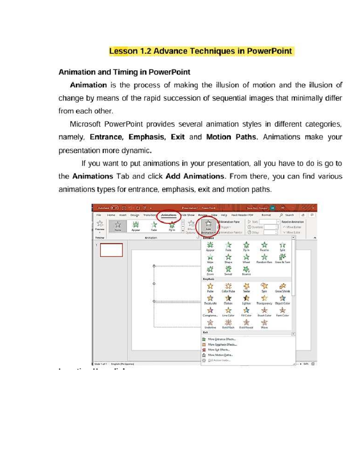 Lesson 1.2: Advanced PowerPoint Animation Techniques (Module 2LE3 ...