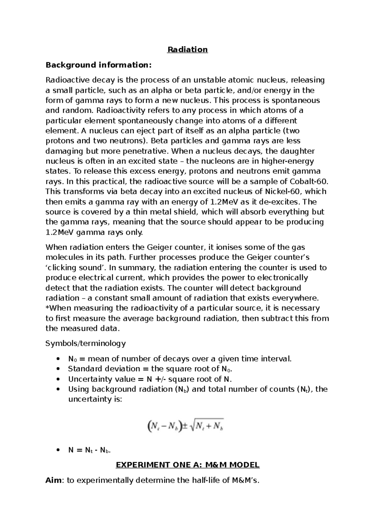 Lab 4: Practical on Radiation and Radioactive Decay Analysis - Studocu