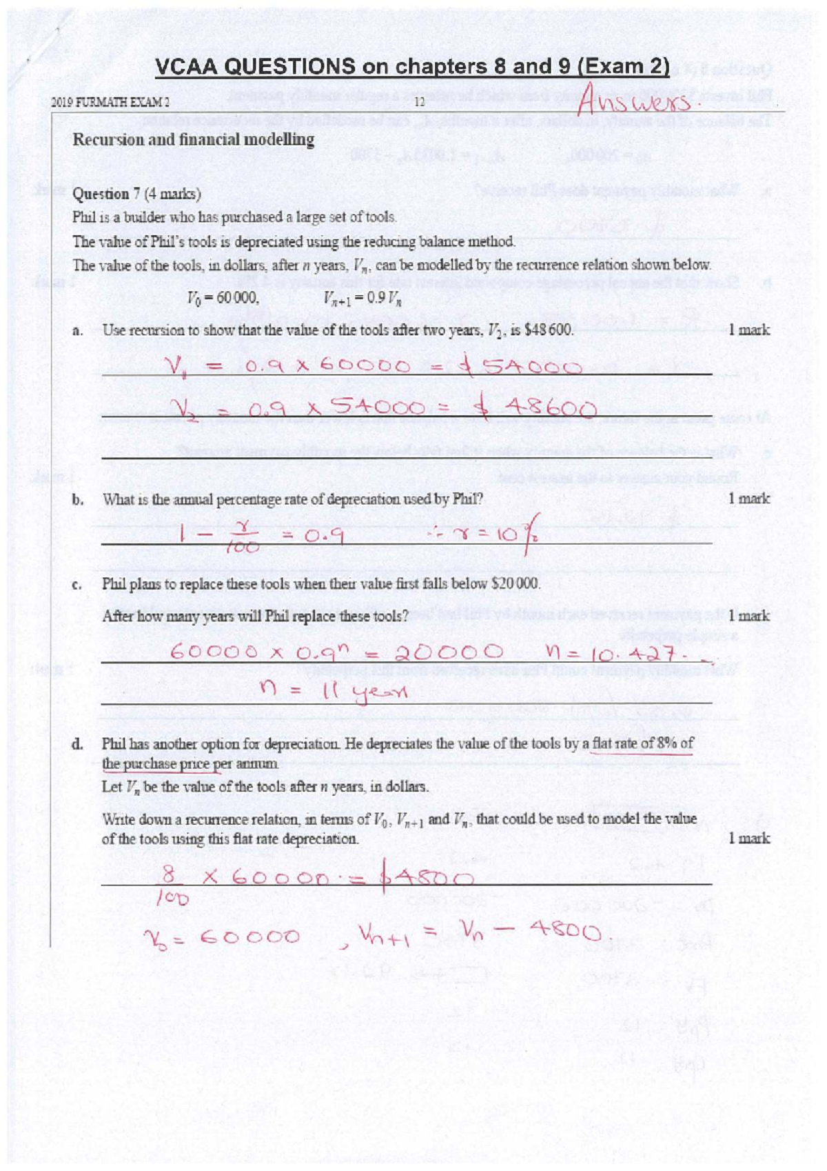 VCAA Questions on Chapters 8 & 9 (Exam 2) - Worked Solutions - Studocu