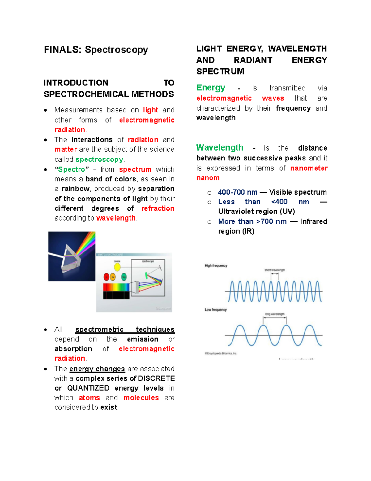 Spectro-Finals: Comprehensive Overview of Spectroscopy Methods - Studocu