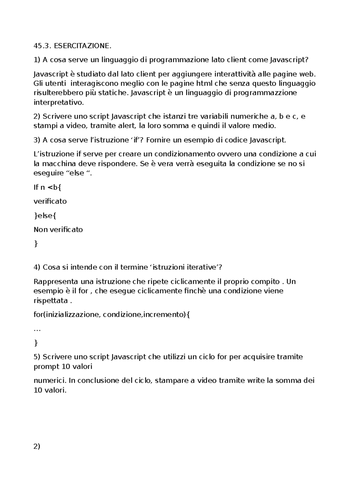 Esercitazione 45.3: Introduzione a Javascript e Script Esempi - Studocu