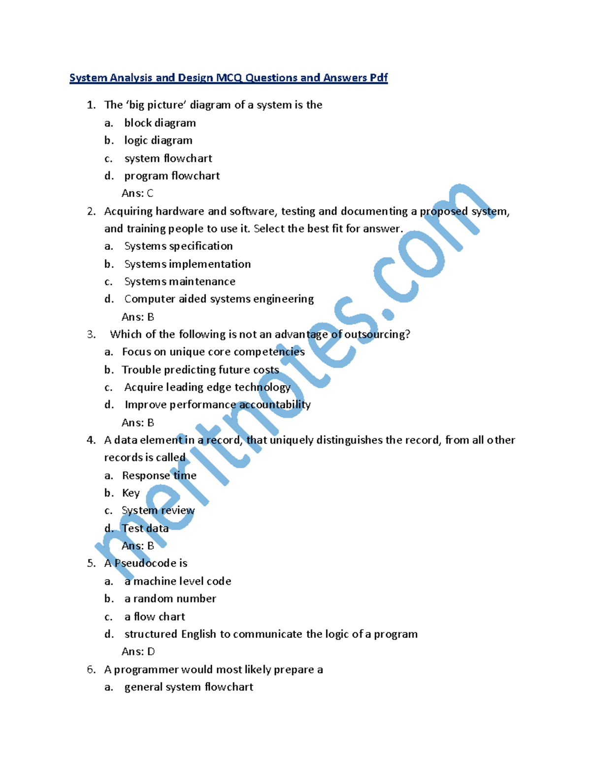 SAD 10Q: System Analysis and Design MCQs with Answers - Studocu