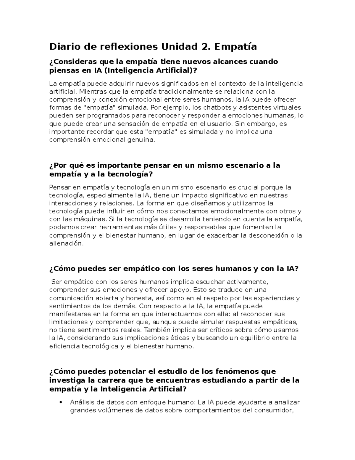 Diario de reflexiones Unidad 2. Empatía Santiago Ruiz Cantú - Diario de reflexiones Unidad 2 ...