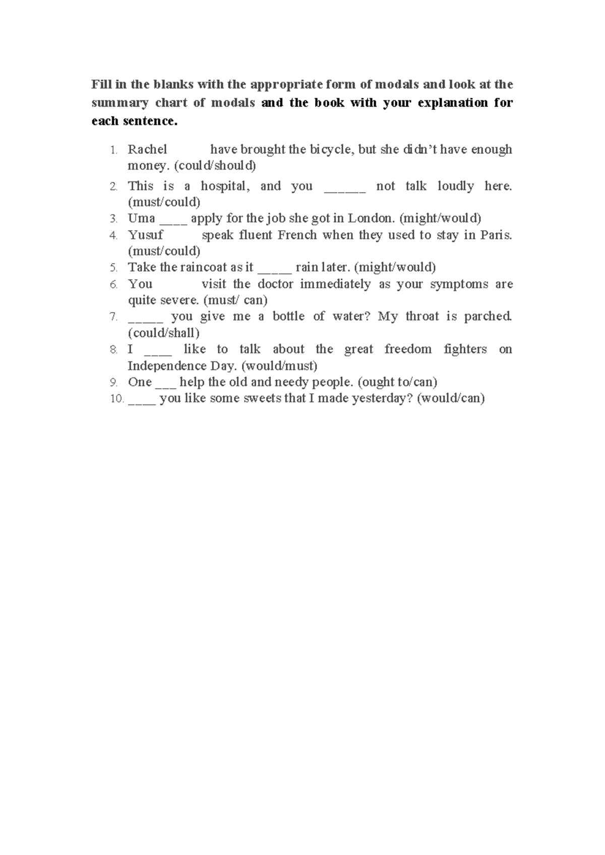 Week 3 Discussion 2 - Modals Fill-in-the-Blanks Exercise - Studocu