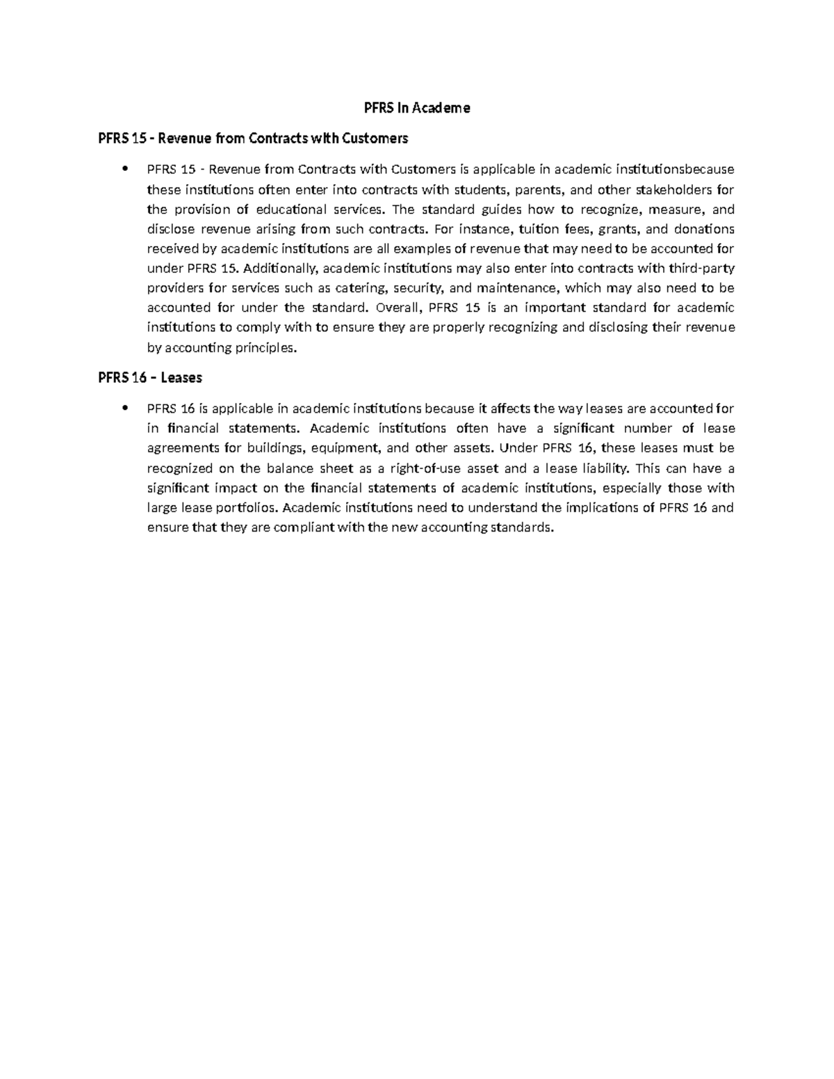 PFRS 15 & 16 in Academe: Revenue & Lease Accounting Standards - Studocu