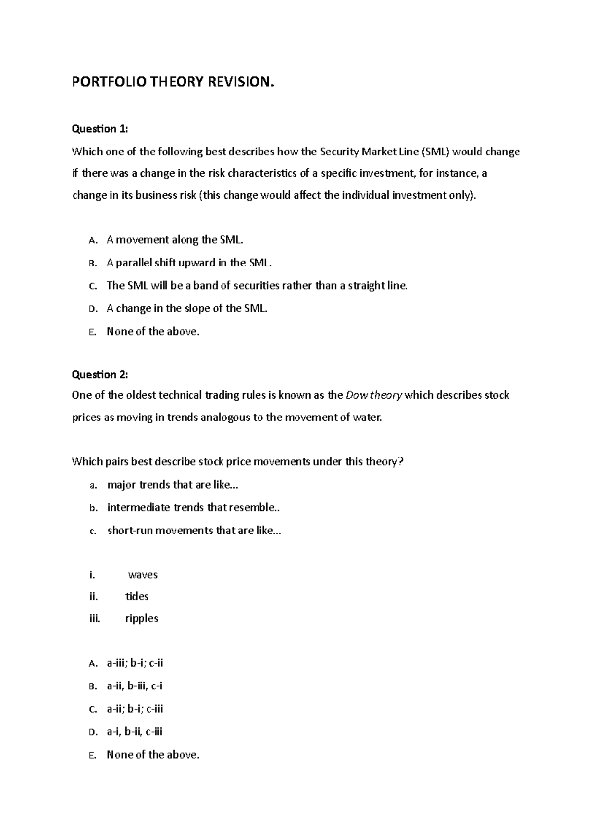 Portfolio theory revision notes for finance course (FIN 101) - Studocu
