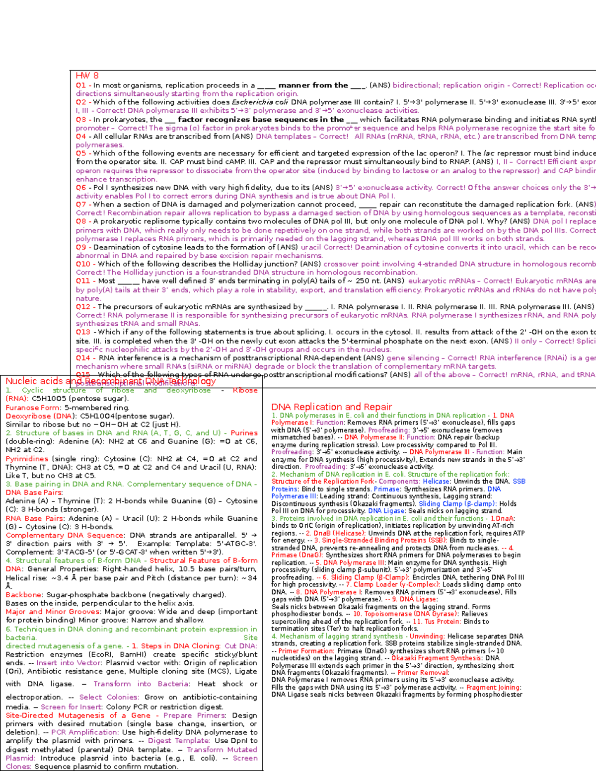 BICH 101 Final Exam Cheat Sheet: Key Concepts and Mechanisms - Studocu