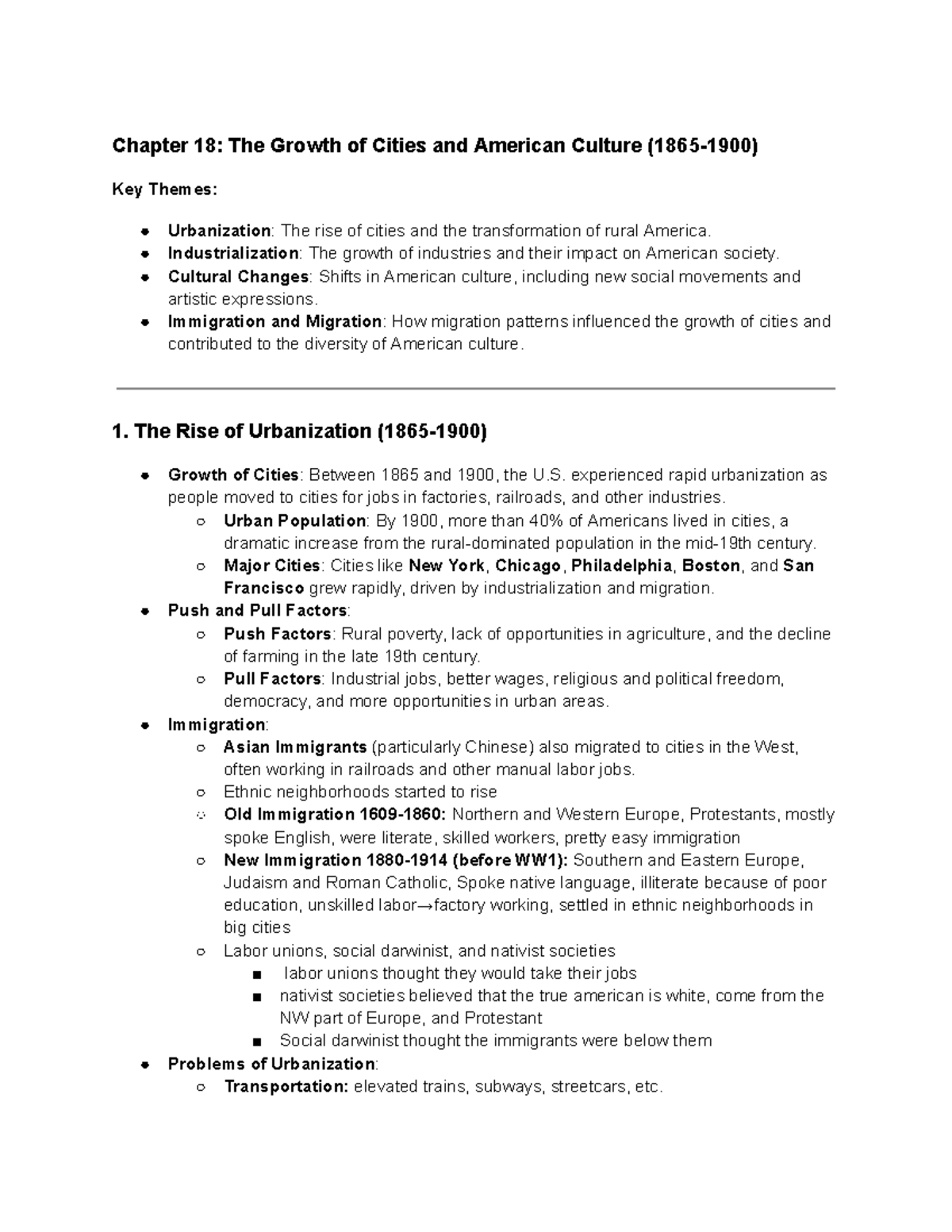 APUSH Chapter 18: Urbanization & Culture in America (1865-1900) - Studocu