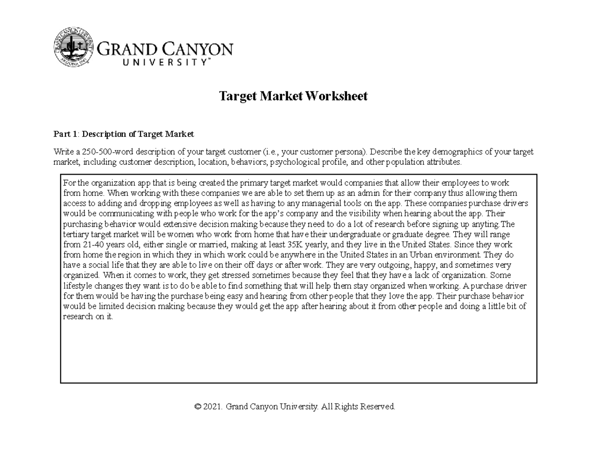 ENT 436 RS T4 Target Market Analysis and Customer Persona Worksheet ...