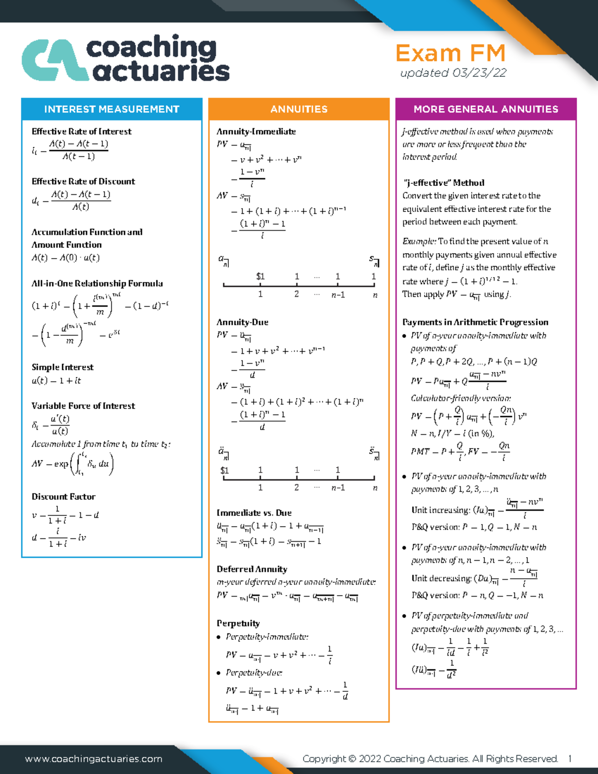 Exam FM Formula Sheet 2022 - Key Equations for PAI A10 Exam - Studocu