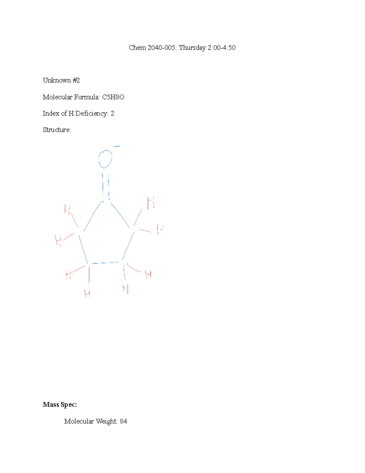Chem 2040-005: Unknown Spectroscopy Lab Report Analysis - Studocu