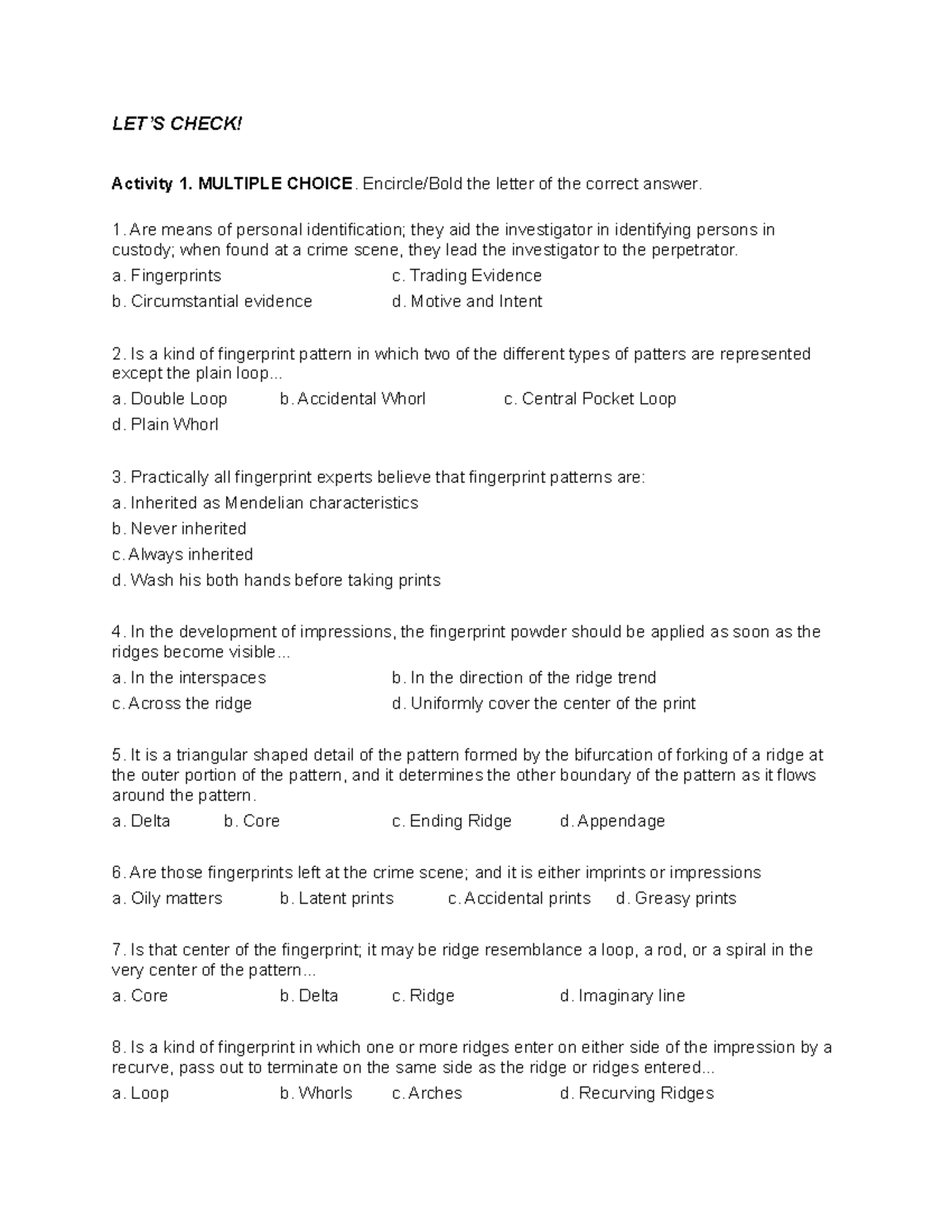 LET fngerprint identification classification of fingerprint henry ...