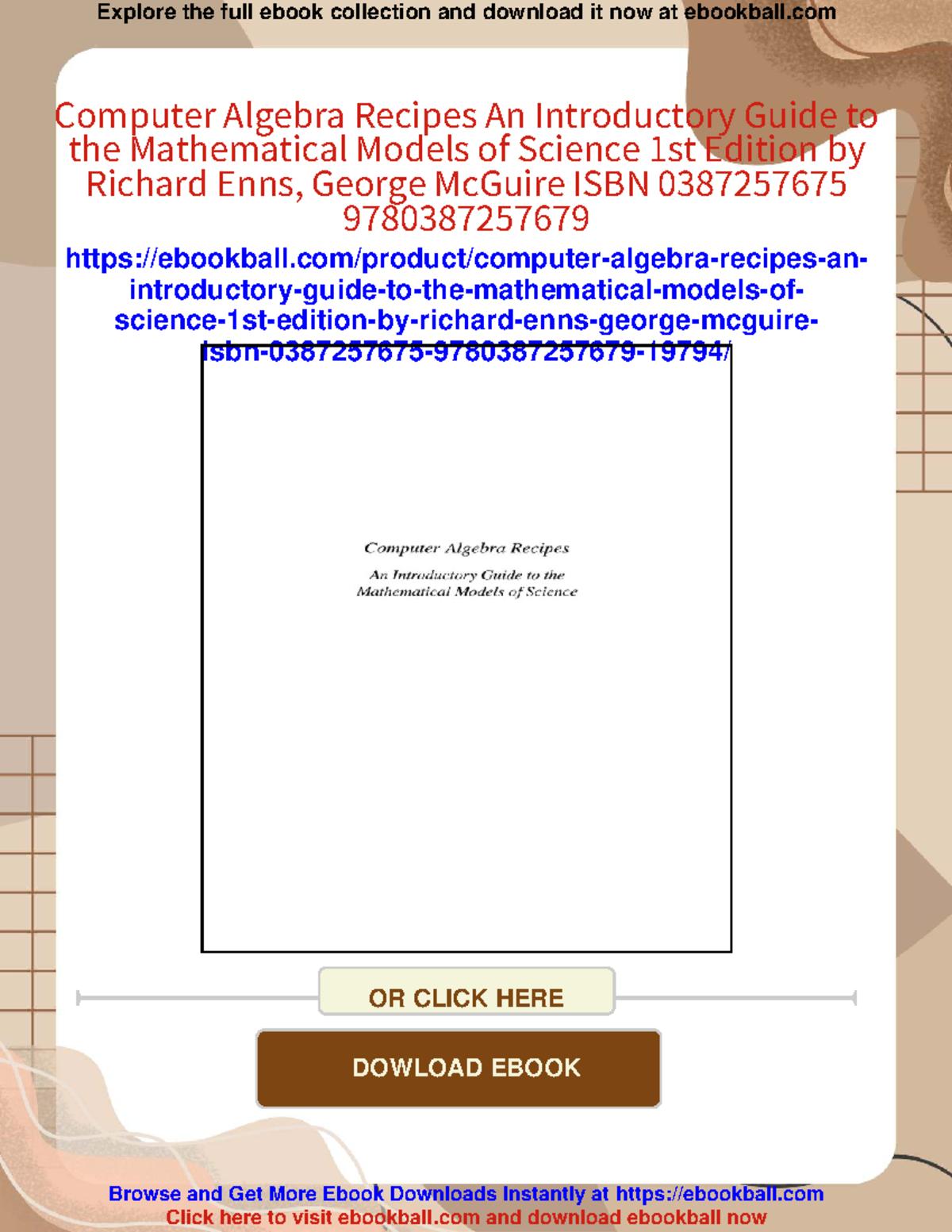Computer algebra recipes: An introductory guide to mathematical models ...