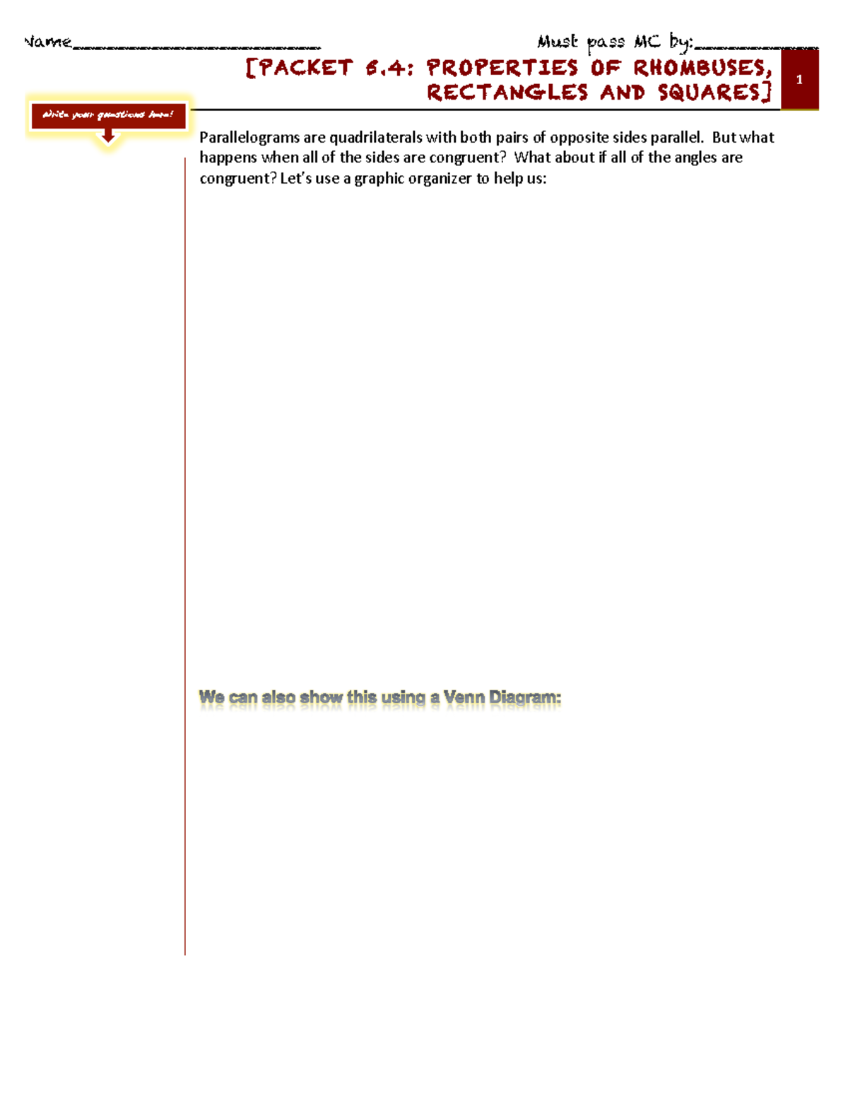 5.4 Geometry Notes: Properties of Rhombuses, Rectangles, & Squares ...