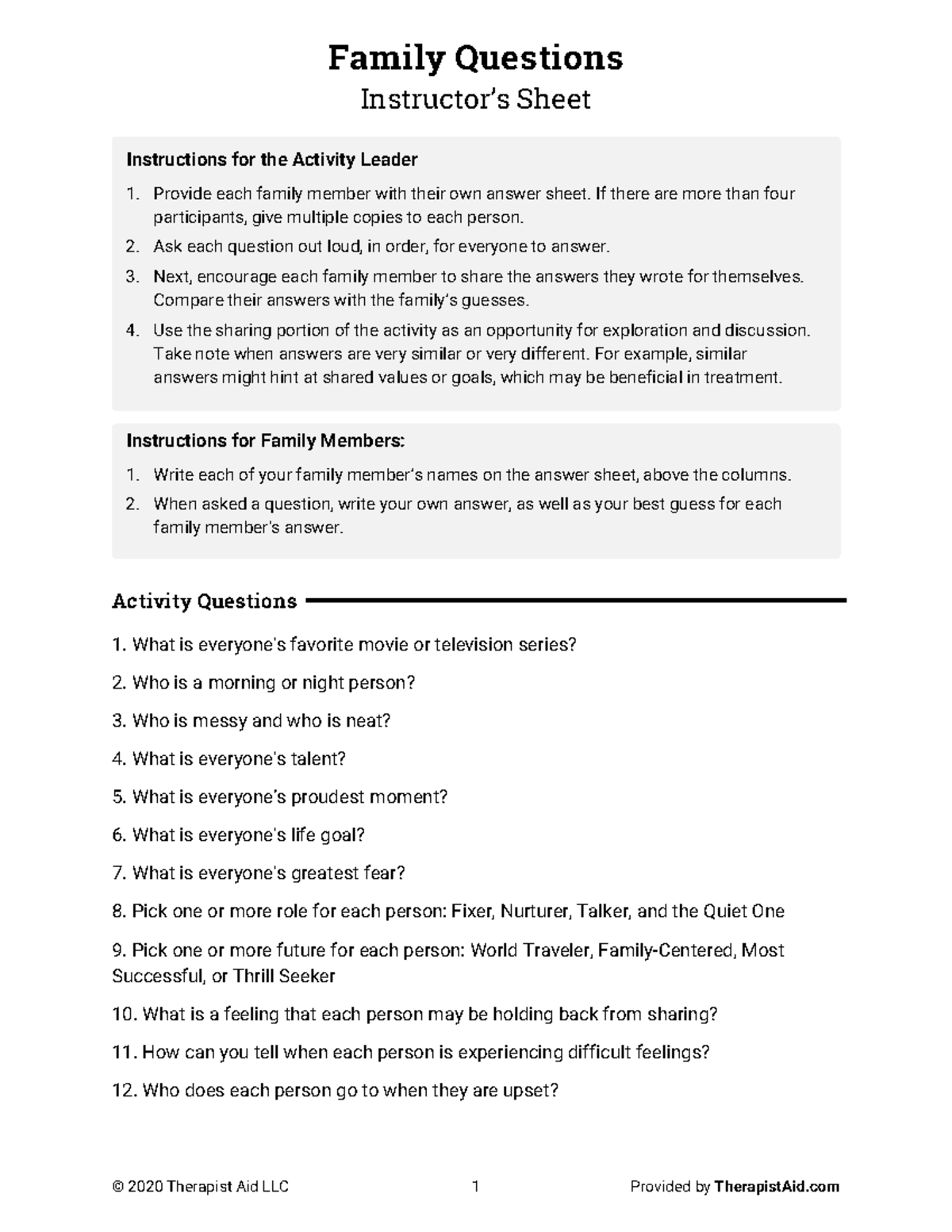 Family Interaction Questions: Engaging Ideas for Activity - Studocu