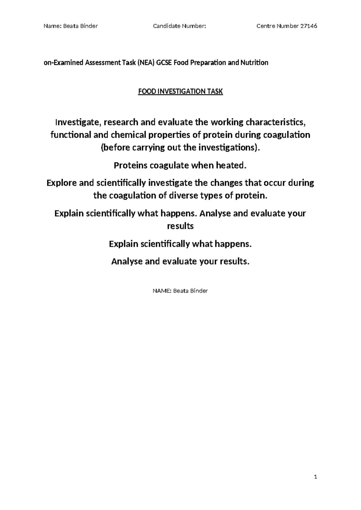 NEA1 - Food Investigation: Protein Coagulation Analysis and Results ...