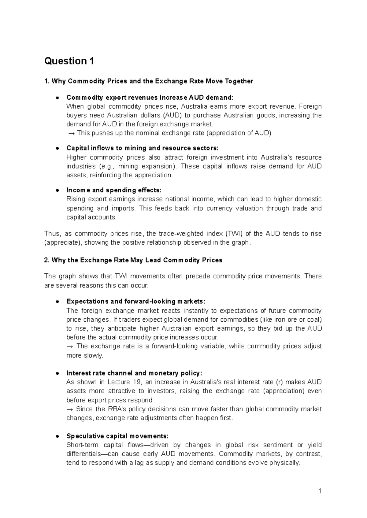 ECON10003 - Tutorial 10: Exchange Rates and Commodity Prices Analysis ...