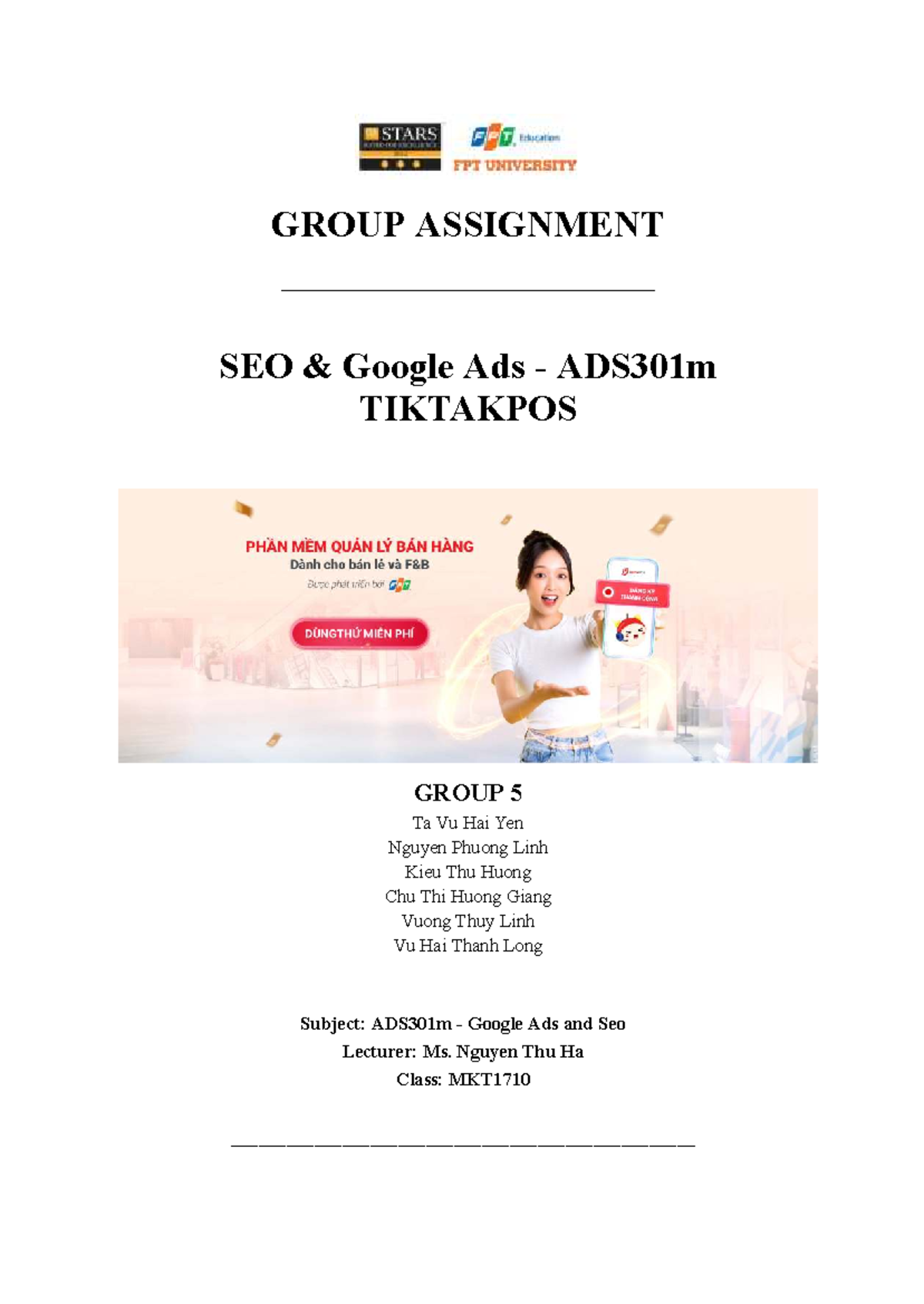 SEO Project Report for Google Ads: ADS301m - MKT1710 - Group 5 - Studocu