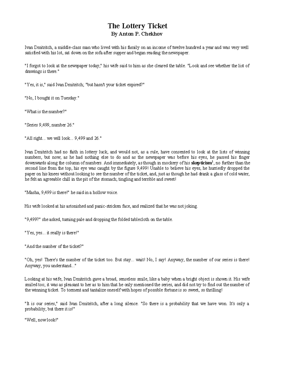 5A The Lottery Ticket - A Study of Hope and Despair in Chekhov's Work ...