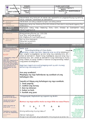 FIL 7 Timeline ng Aralin: Paggawa ng Timeline sa Filipino 5 - Studocu