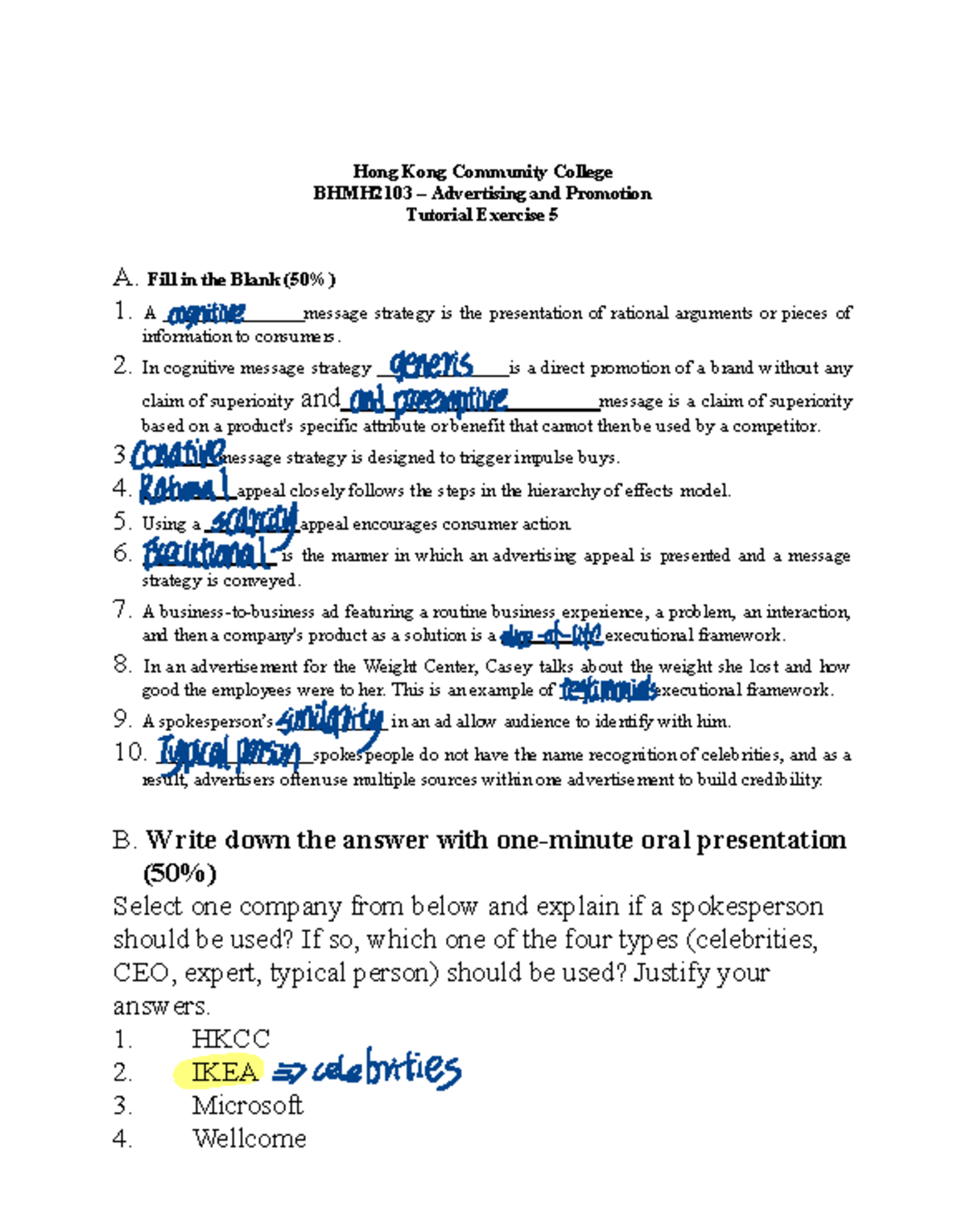 BHMH2103 Advertising & Promotion Tutorial Exercise 5 Insights - Studocu