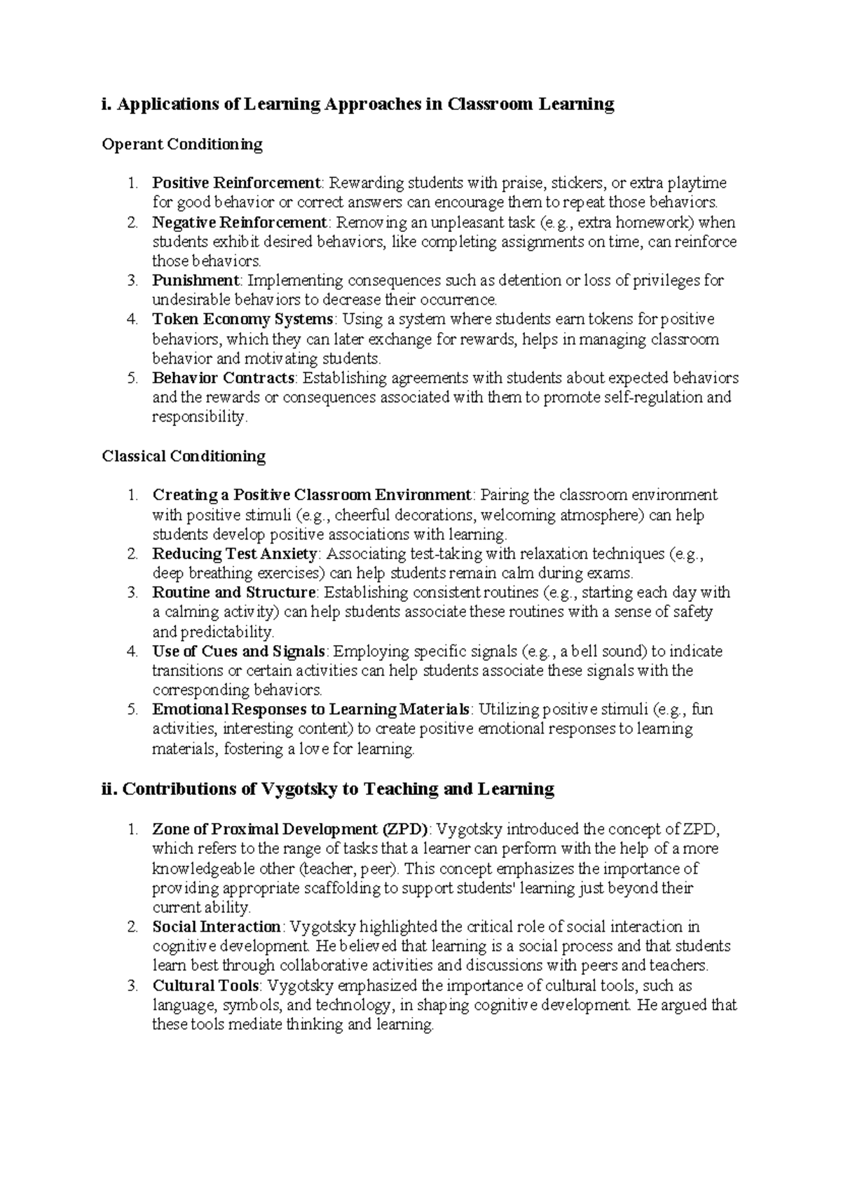 Psychology Revision - simplified research - i. Applications of Learning ...