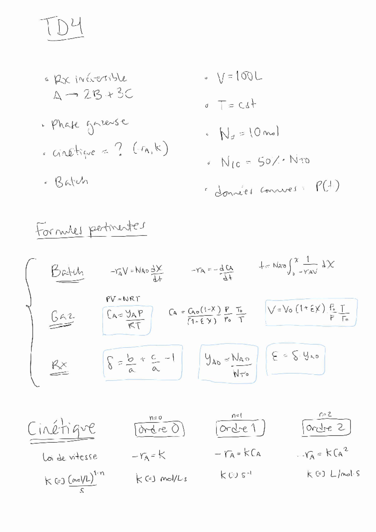 TD4 GCH3110: Inversible Reaction Kinetics and Gas Phase Analysis - Studocu