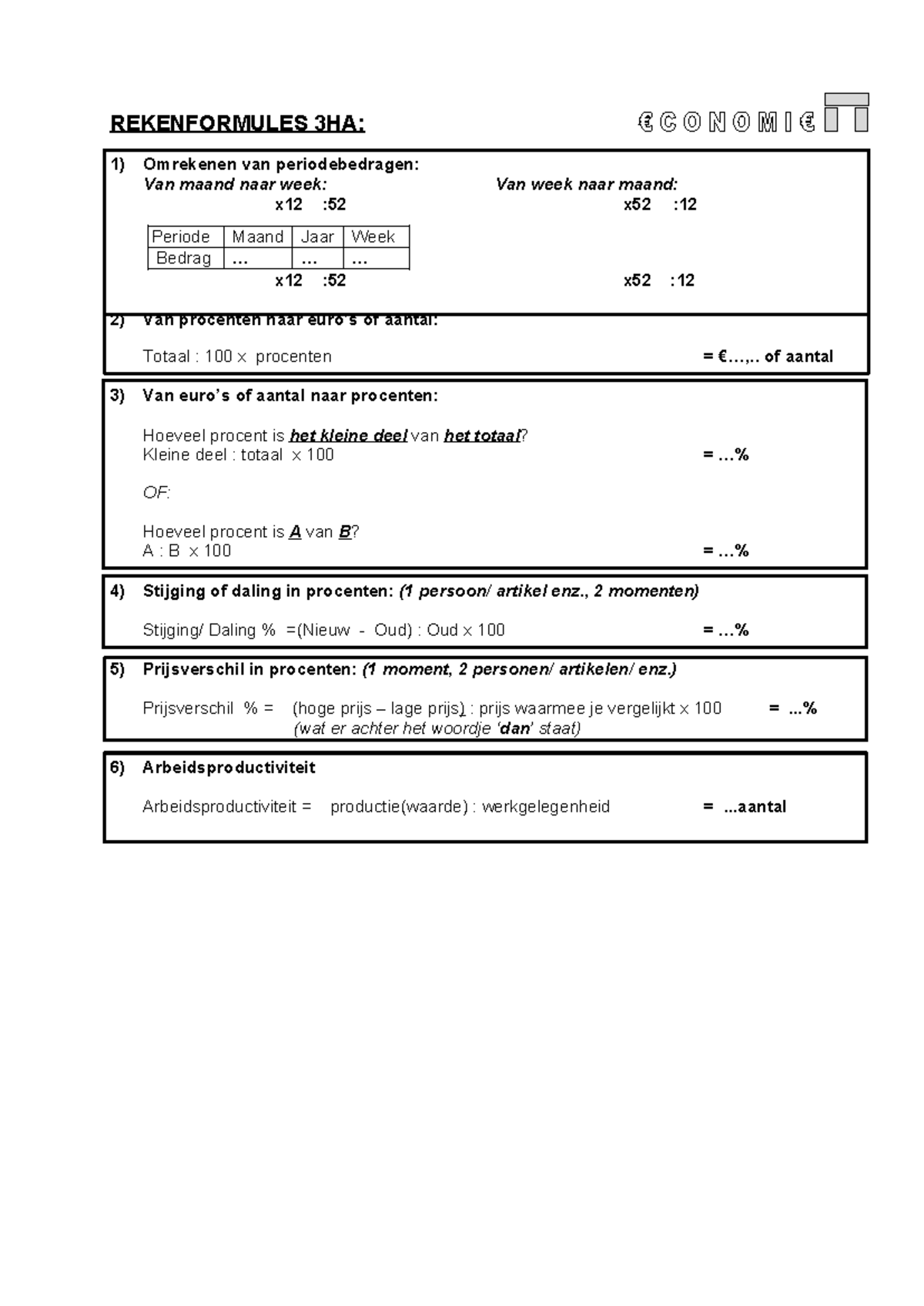 REKENFORMULES 3HA: Handige Formules voor Omrekeningen en Percentages ...