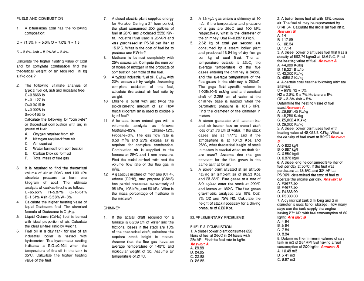 Fuels and Combustion Analysis - Fuel Types and Combustion Calculations ...