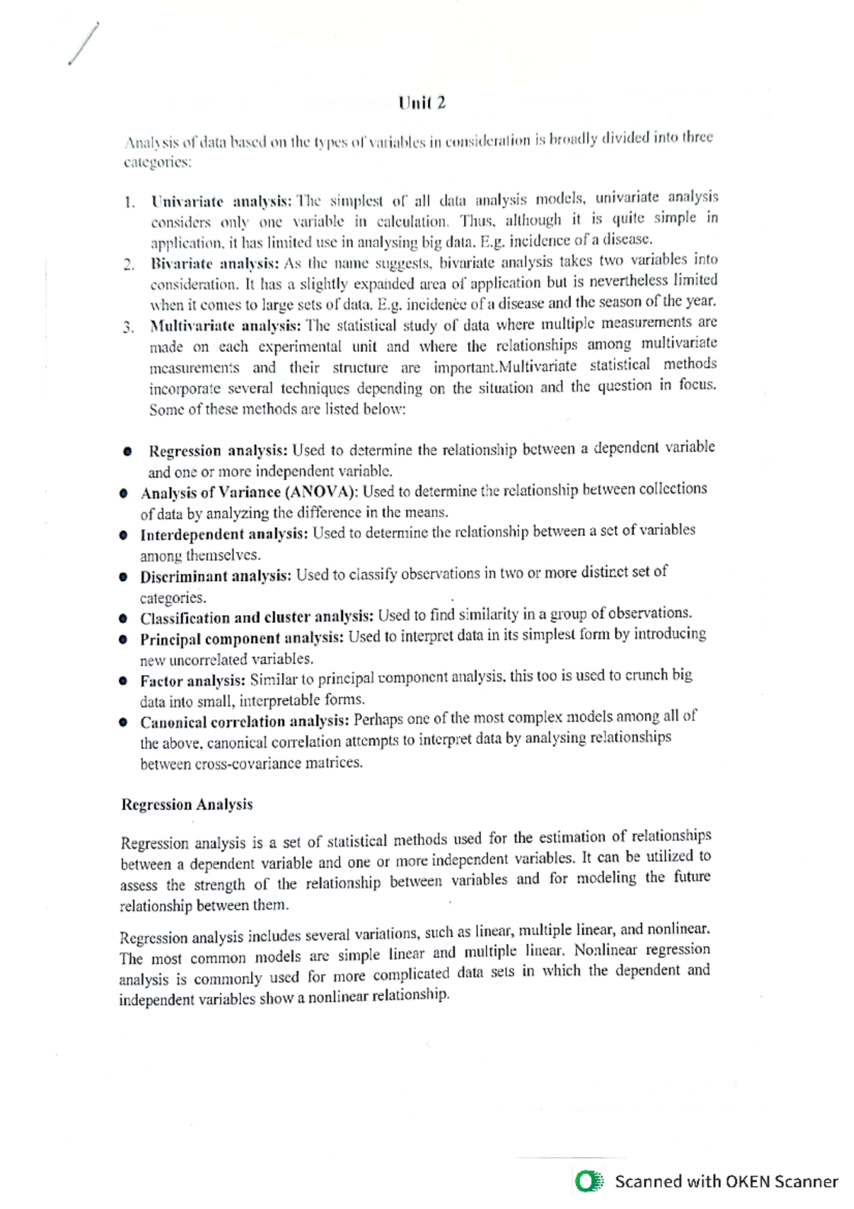 Unit 2 DA - Analysis of Data Variables and Statistical Methods - Studocu