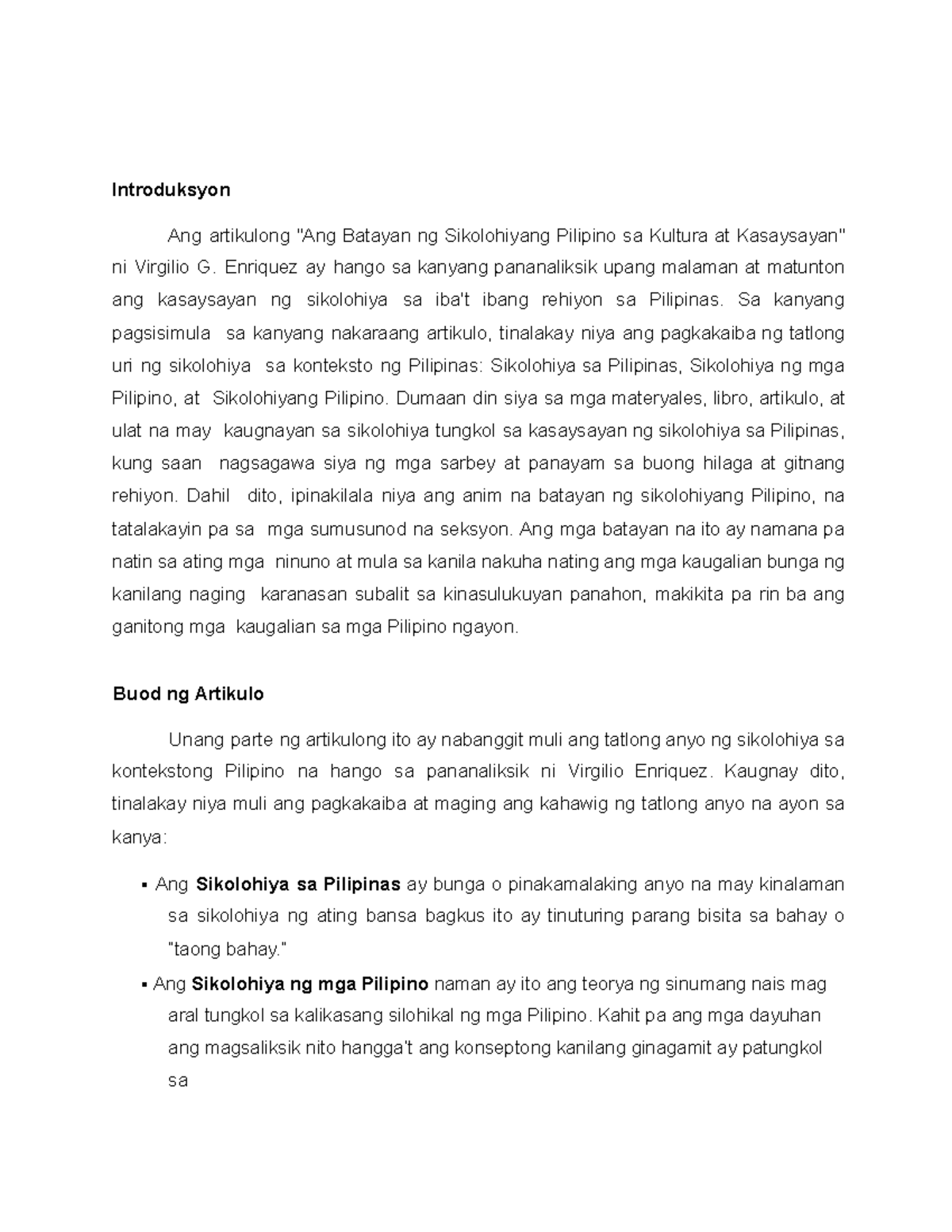 Critique Paper on Sikolohiyang Pilipino (Written Assignment) - Studocu