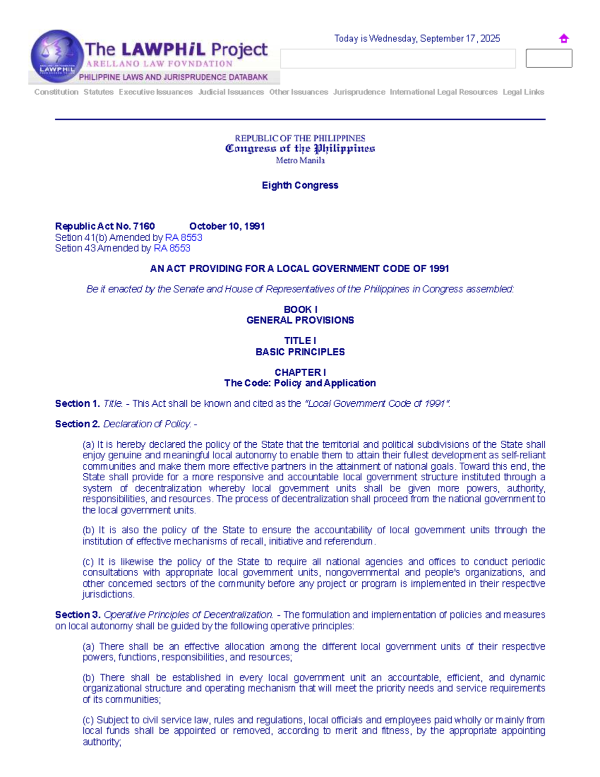 R.A. 7160: Local Government Code of 1991 Overview and Provisions - Studocu