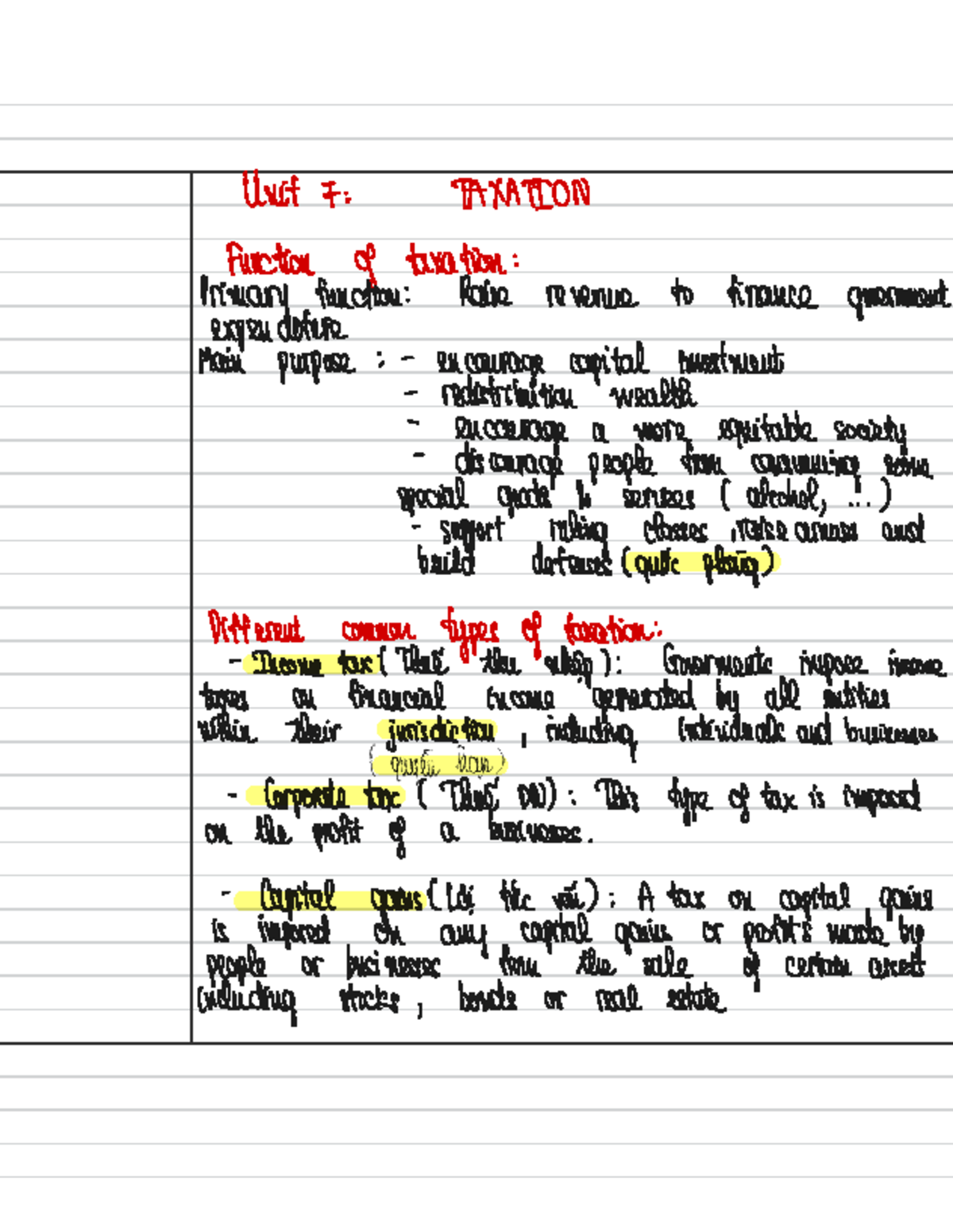 TACN 2 - tacn - Unit 7 : TAXATION Function of taxation : Primary ...