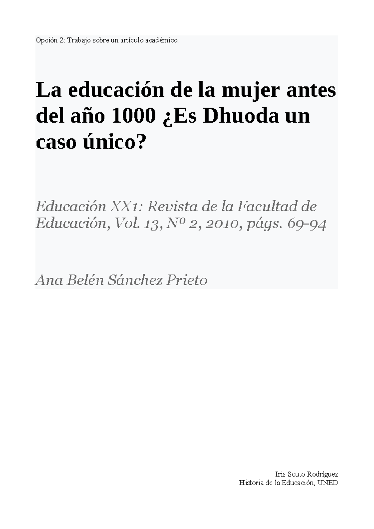 PEC Opción 2 2024: Análisis del Artículo sobre Dhuoda y la Educación ...