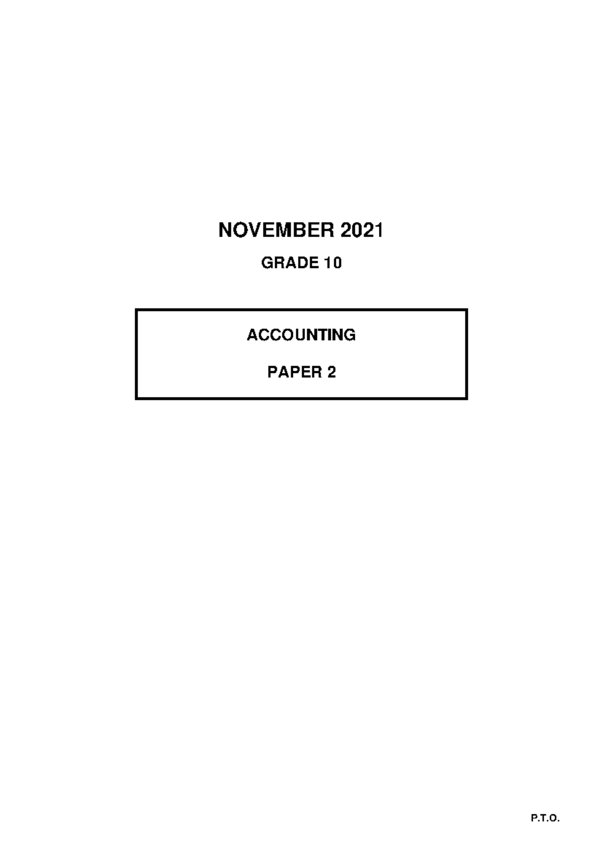 Grade 10 Accounting P2 (English) November 2021 Question Paper and ...