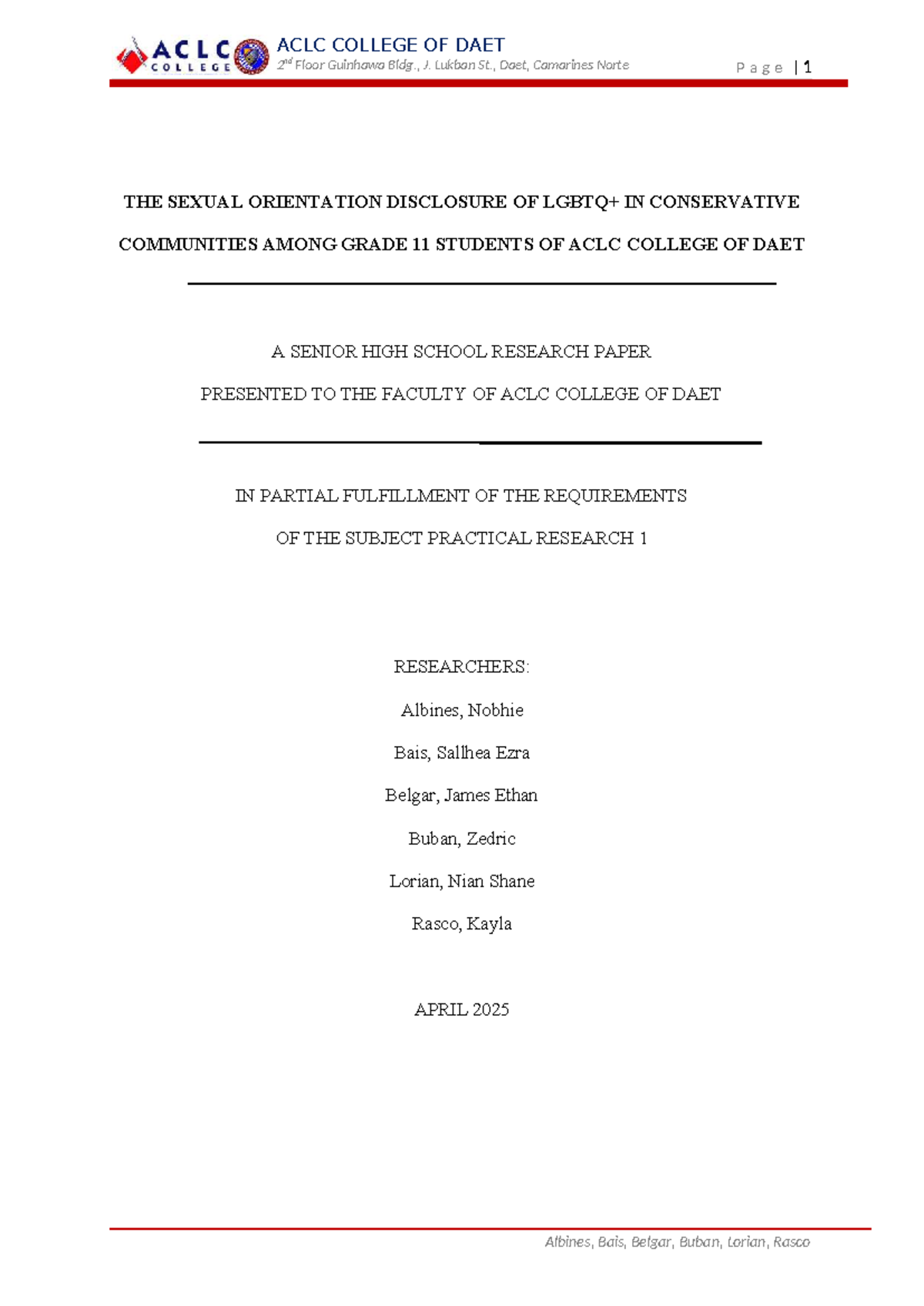 Sexual Orientation Disclosure Among Grade 11 Students in Conservative ...