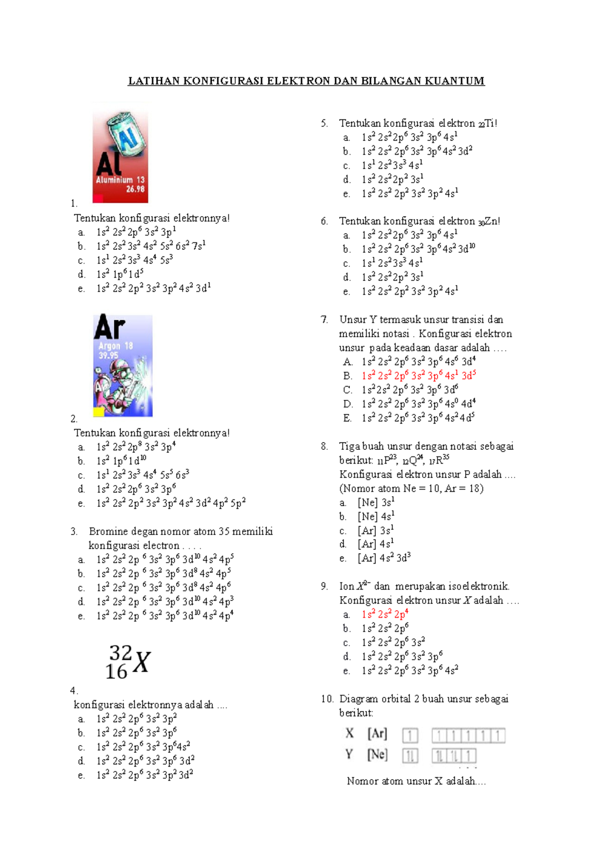 Latihan Konfigurasi Elektron & Bilangan Kuantum - KIM101 - Studocu