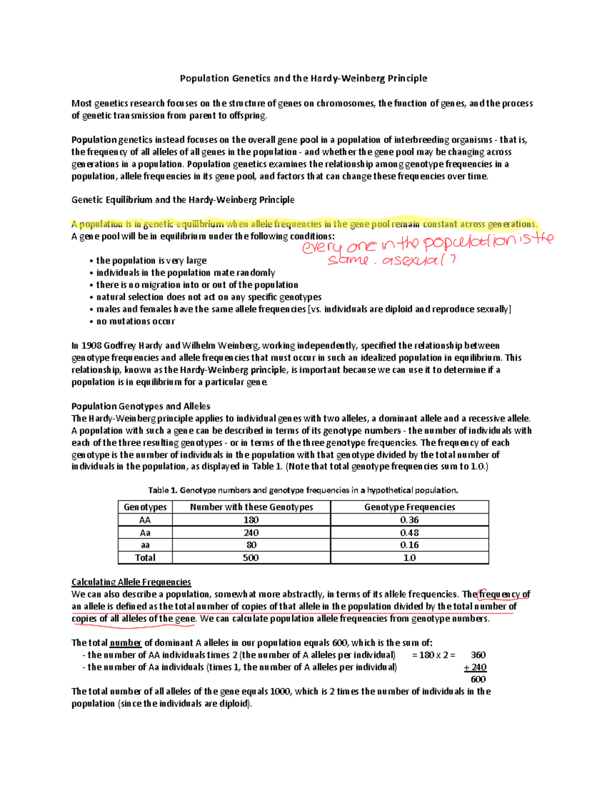 Lab+11+handout+HW+pop+genetics - Population Genetics and the Hardy ...