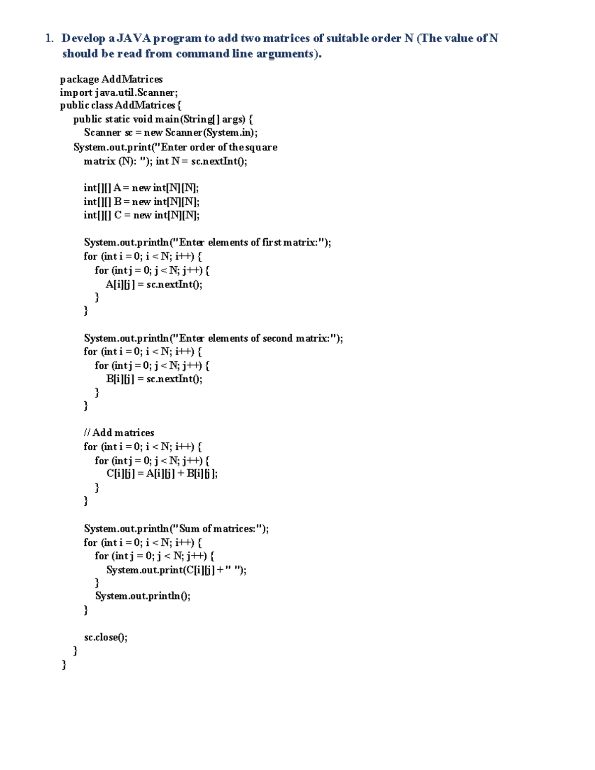 Java Lab Manual 1-5: Matrix Addition, Stack, Employee & MyPoint Classes ...