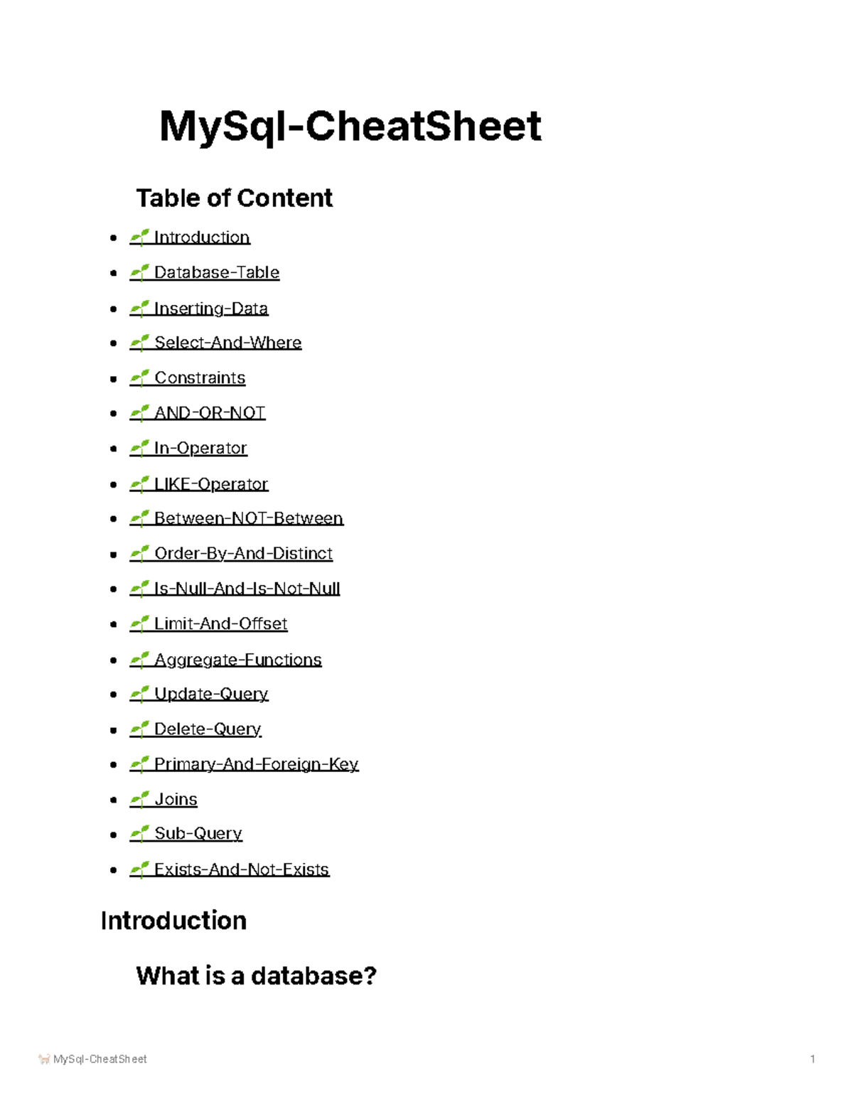 MySQL Cheat Sheet: Key Concepts and Syntax Overview - Studocu