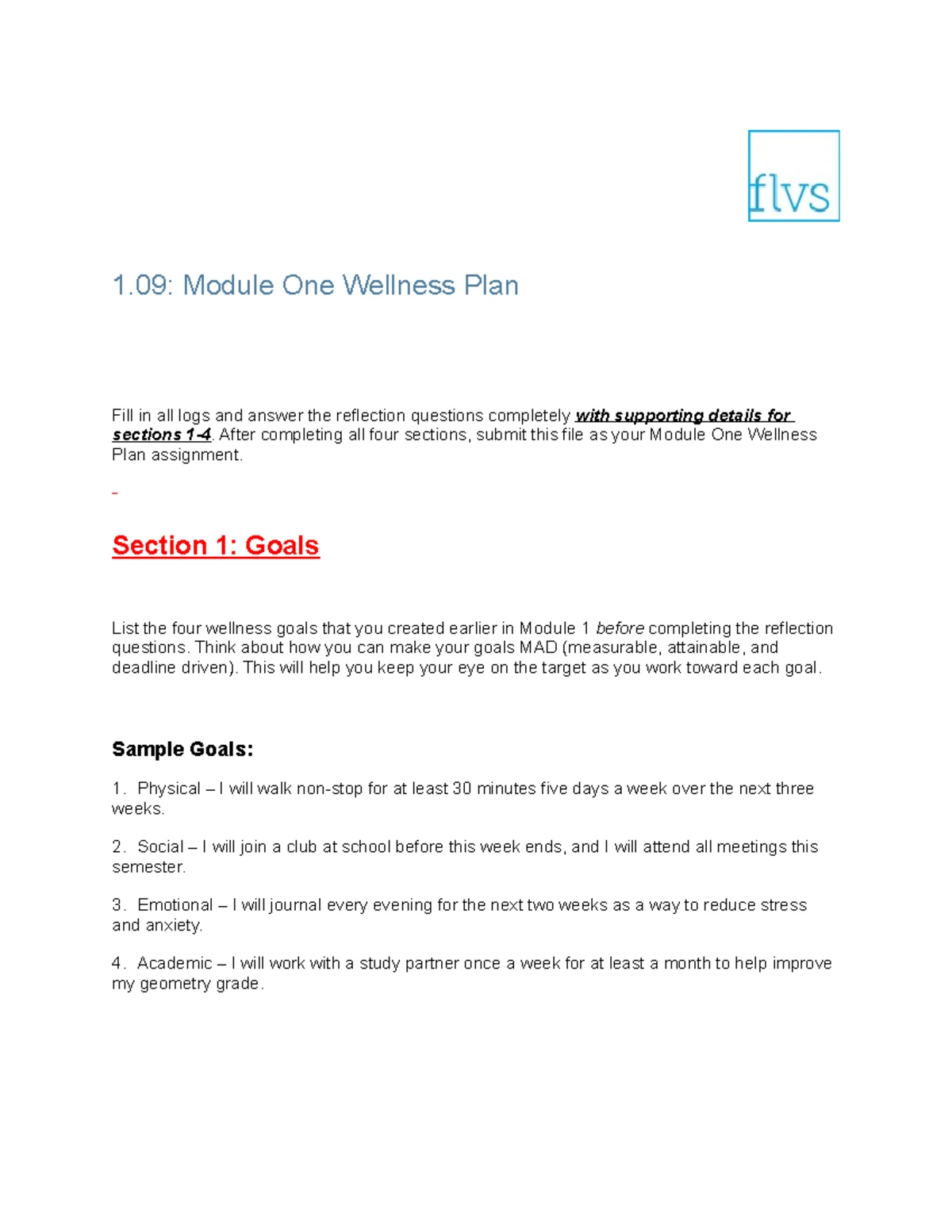 1.05 Personal Wellness Plan - 1 Personal Wellness Planning Assessment ...