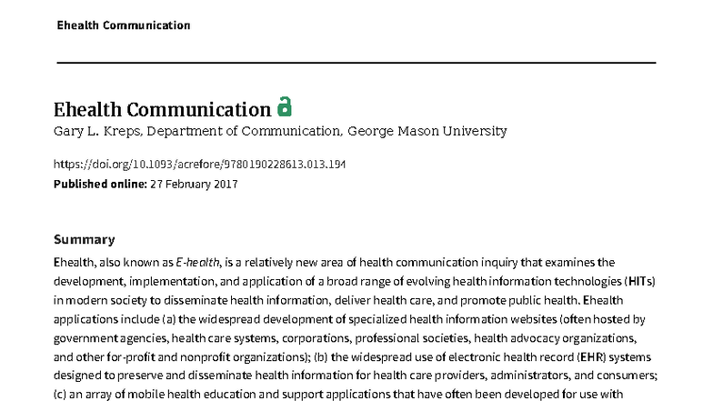 Ehealth Communication: Challenges and Opportunities in HIT Applications ...