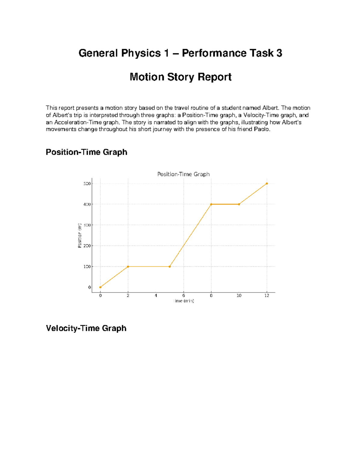 General Physics 1 Performance Task 3: Motion Story Report - Studocu