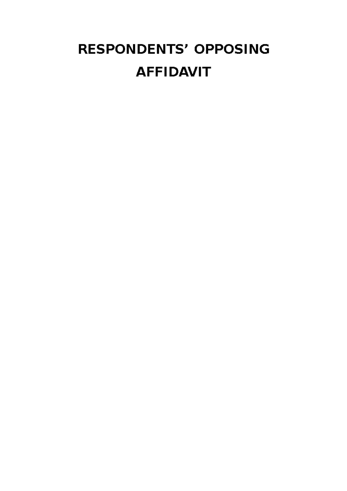 Opposing Affidavit in High Court of South Africa - Case No: [Insert ...