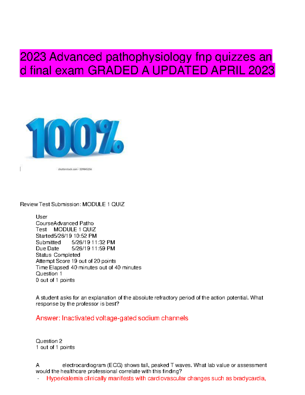 Advanced Pathophysiology FNP Quizzes & Final Exam Review - April 2023 ...