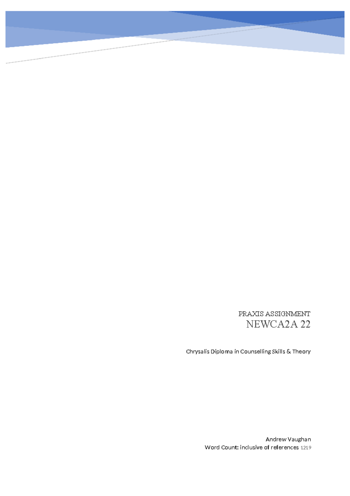 Praxis Essay on Humanistic Counselling for Marissa - NEWCA2A 22 - Studocu