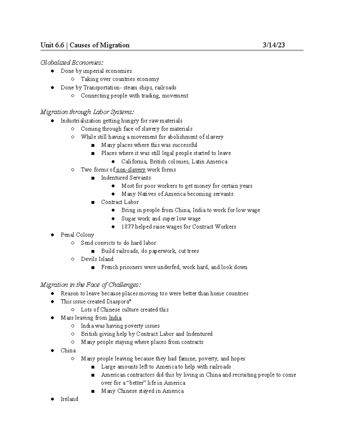 Unit 6.6 Notes: Causes and Impacts of Migration Throughout History ...