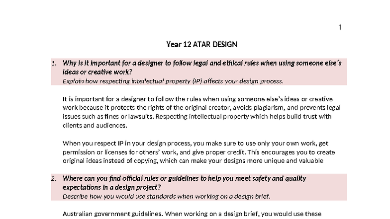 Year 12 ATAR DESIGN: IP, Safety, and Sustainability in Projects - Studocu