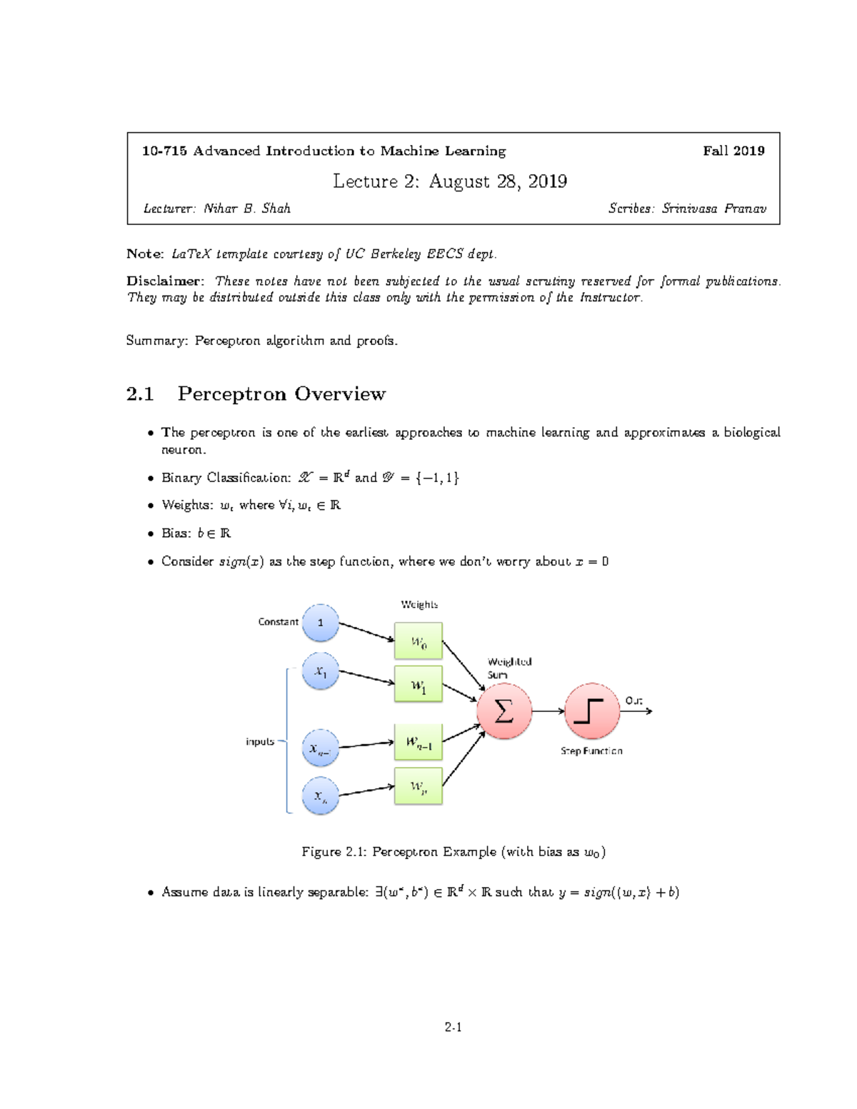 ML2 - Advanced Introduction to Machine Learning Lecture 2 Notes - Studocu