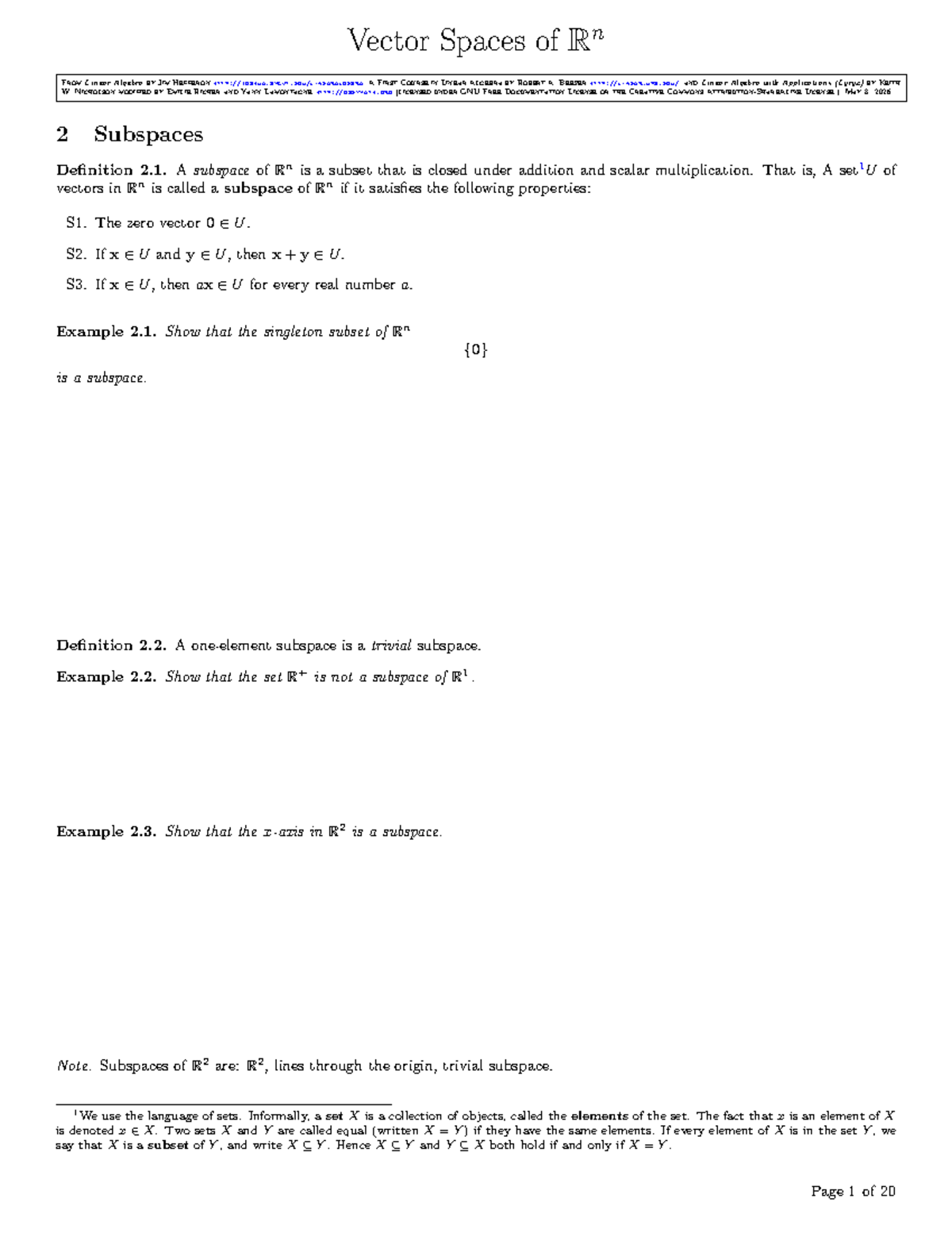 Vector Spaces of Rn - Practice Notes for Linear Algebra (MATH 101 ...